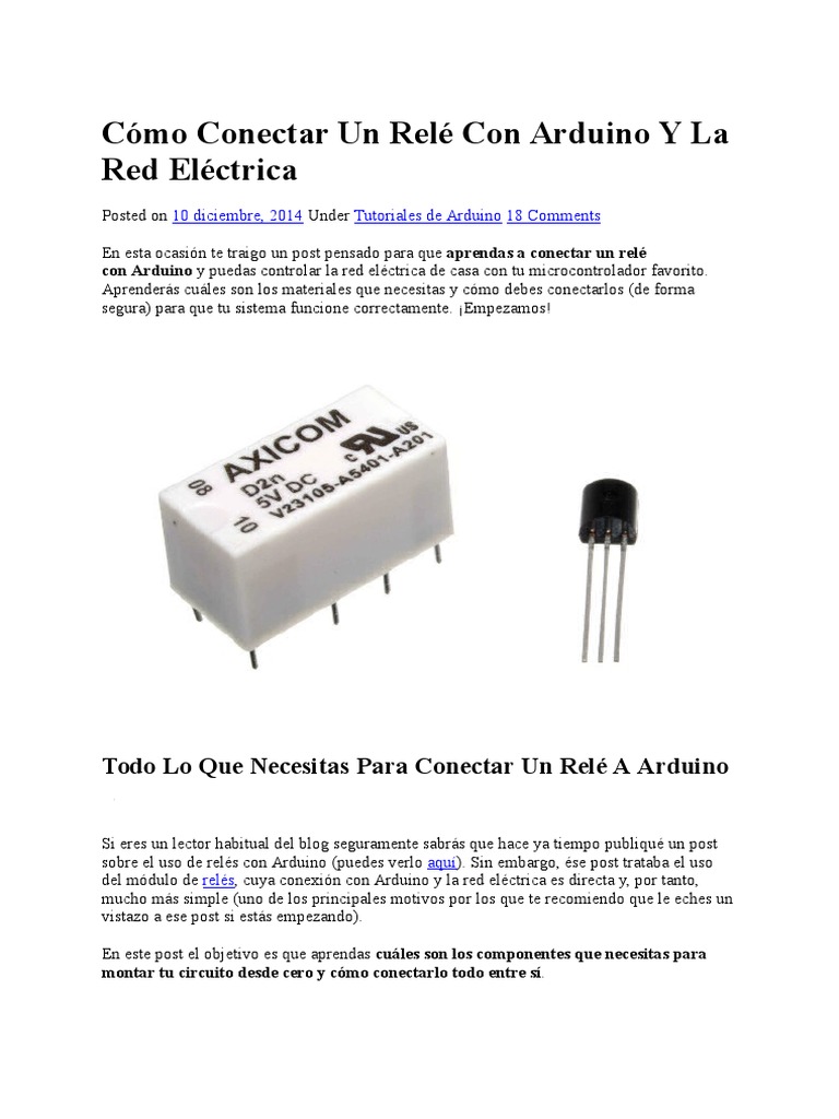 Cómo Conectar Un Relé Con Arduino Y La Red Eléctrica | PDF | Relé | Arduino