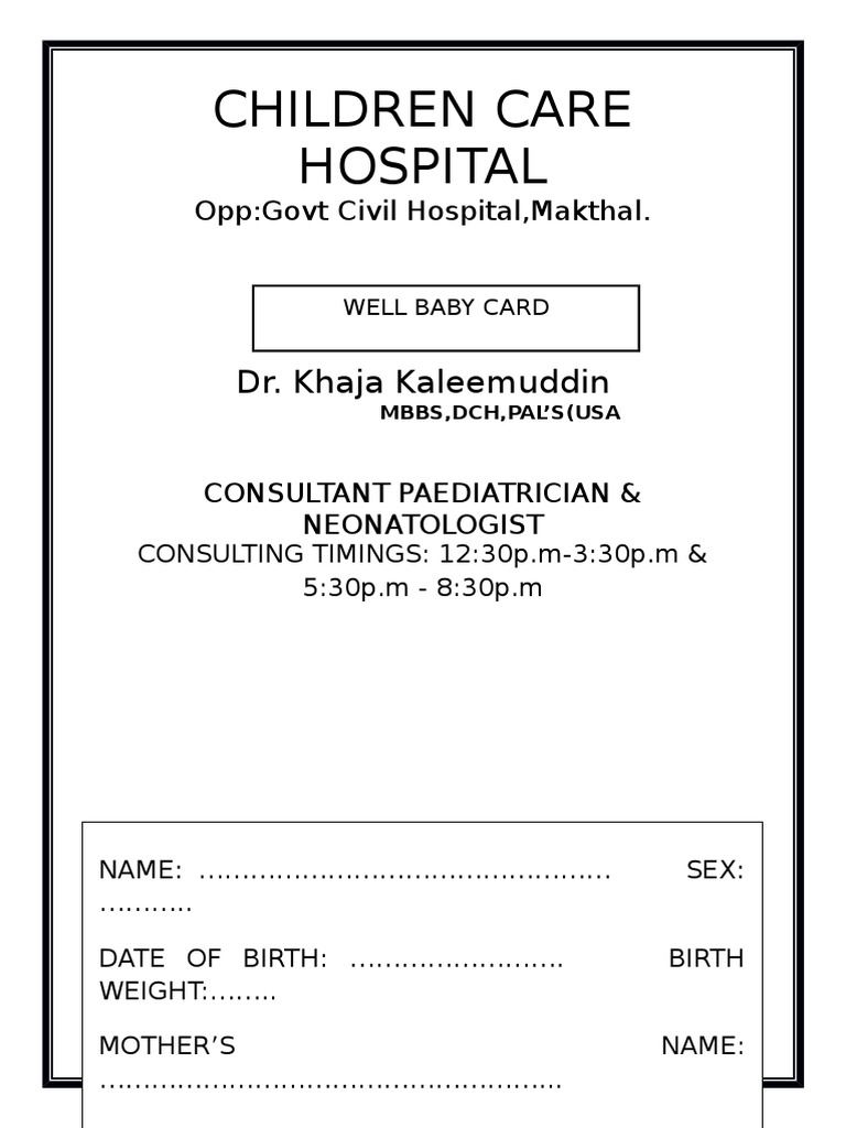 Children Care Hospital: Dr. Khaja Kaleemuddin | PDF