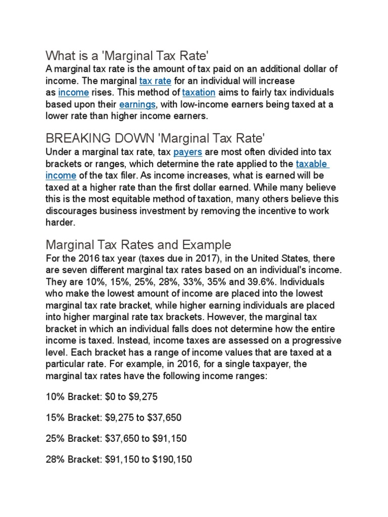 What Is A 'Marginal Tax Rate' | PDF | Tax Rate | Taxation In The United ...