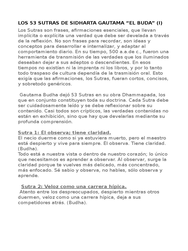 Los 53 Sutras de Sidharta Gautama | PDF | Amor | Sueño