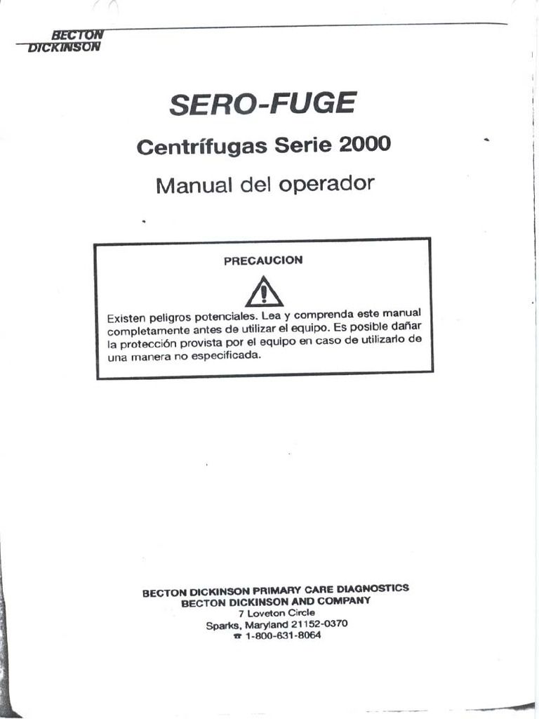 Serofuge Clay Adams 2000 Series Manual de Usuario Español PDF | PDF