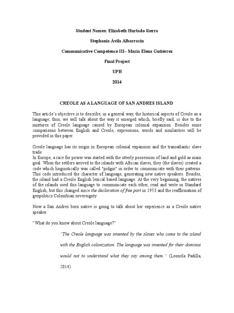 Creole Language of San Andres Island | PDF | English Language | Languages