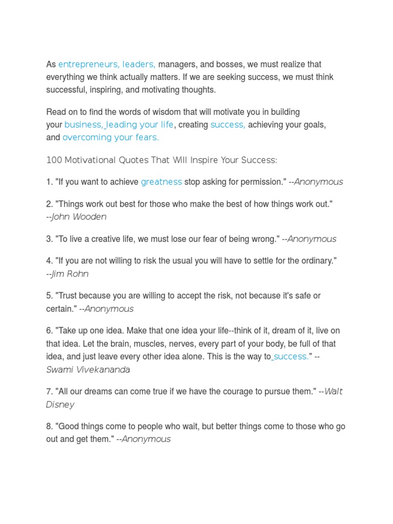 100 Motivational Quotes | PDF | Meaning Of Life | Motivation