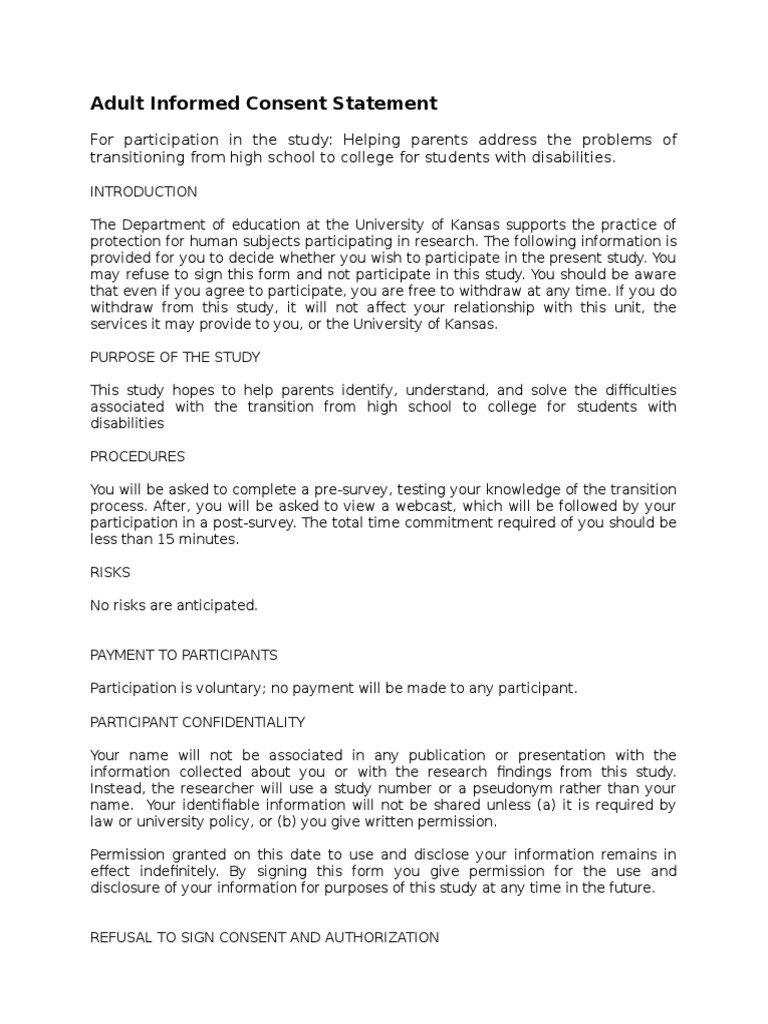 Adult Consent Form | PDF | Consent | Informed Consent