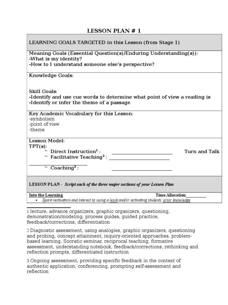 Lesson Plan # 1: Spark Motivation and Interest by Using A Hook And/or ...