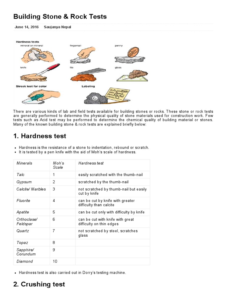 Testing of Building Stones - Rock Tests On Lab & Field | PDF ...