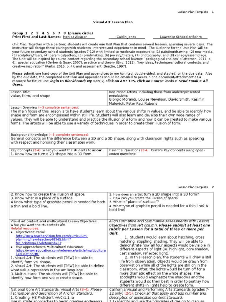 Visual Art Lesson Plan | PDF | Lesson Plan | Cognitive Science