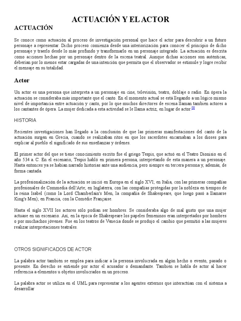Actuación y Actor: Historia y Conceptos | PDF | Interino | Science