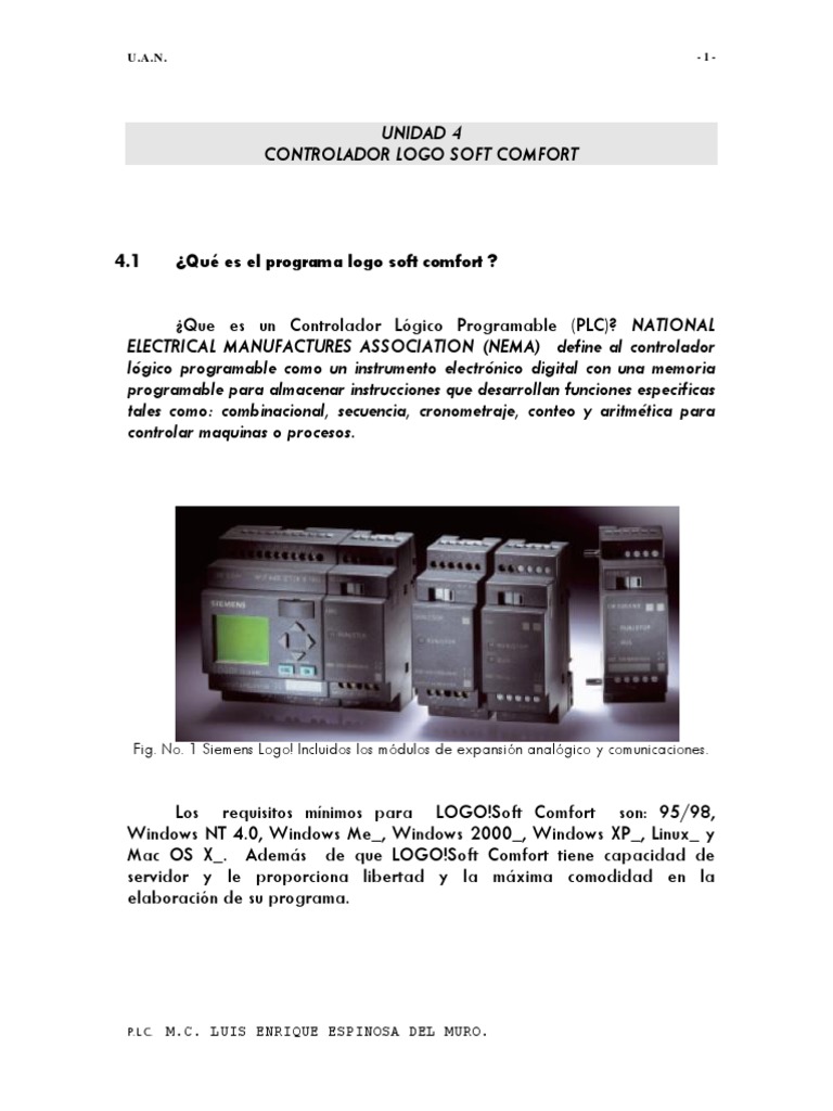 Unidad 4 Controlador Logo Soft Comfort | PDF | Controlador lógico ...