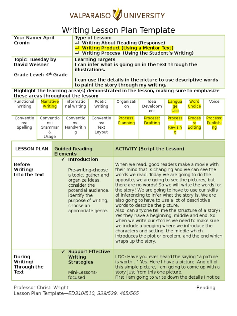Writing Lesson Plan | Download Free PDF | Proofreading | Lesson Plan