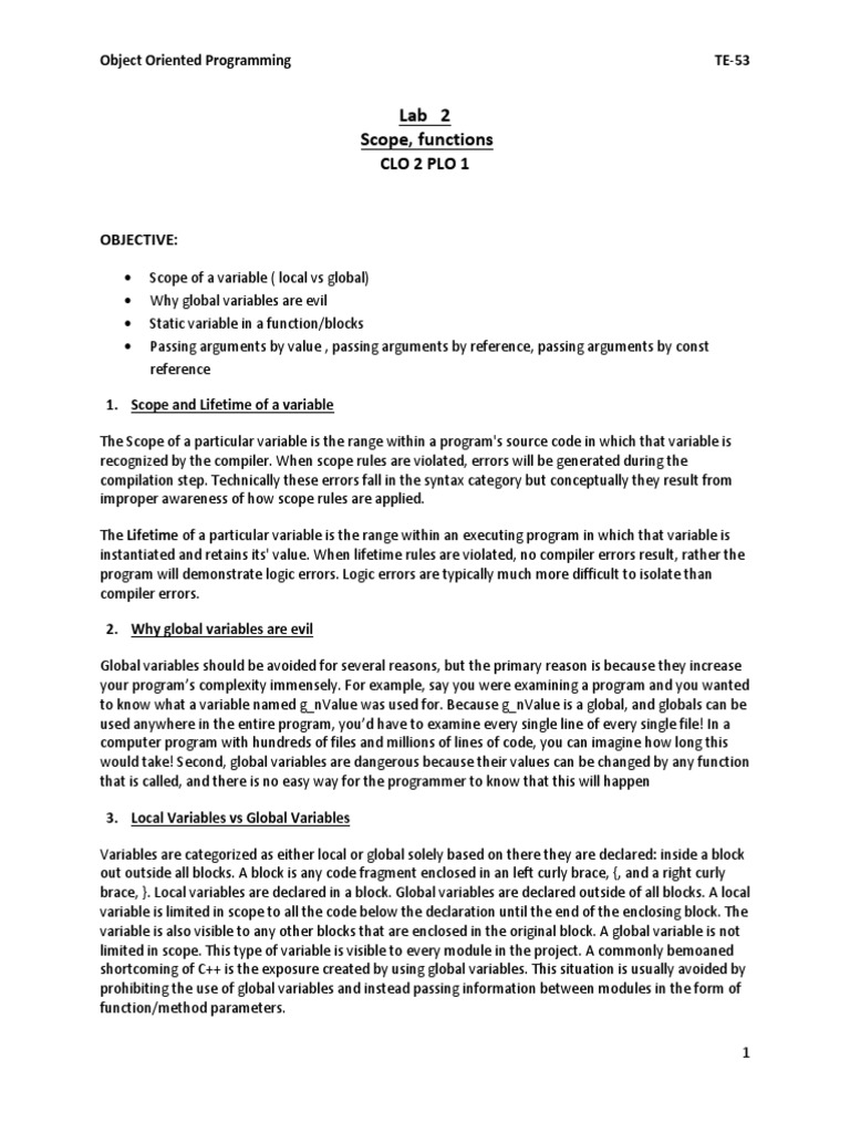 Lab 2 Pdf Scope Computer Science Parameter Computer Programming 