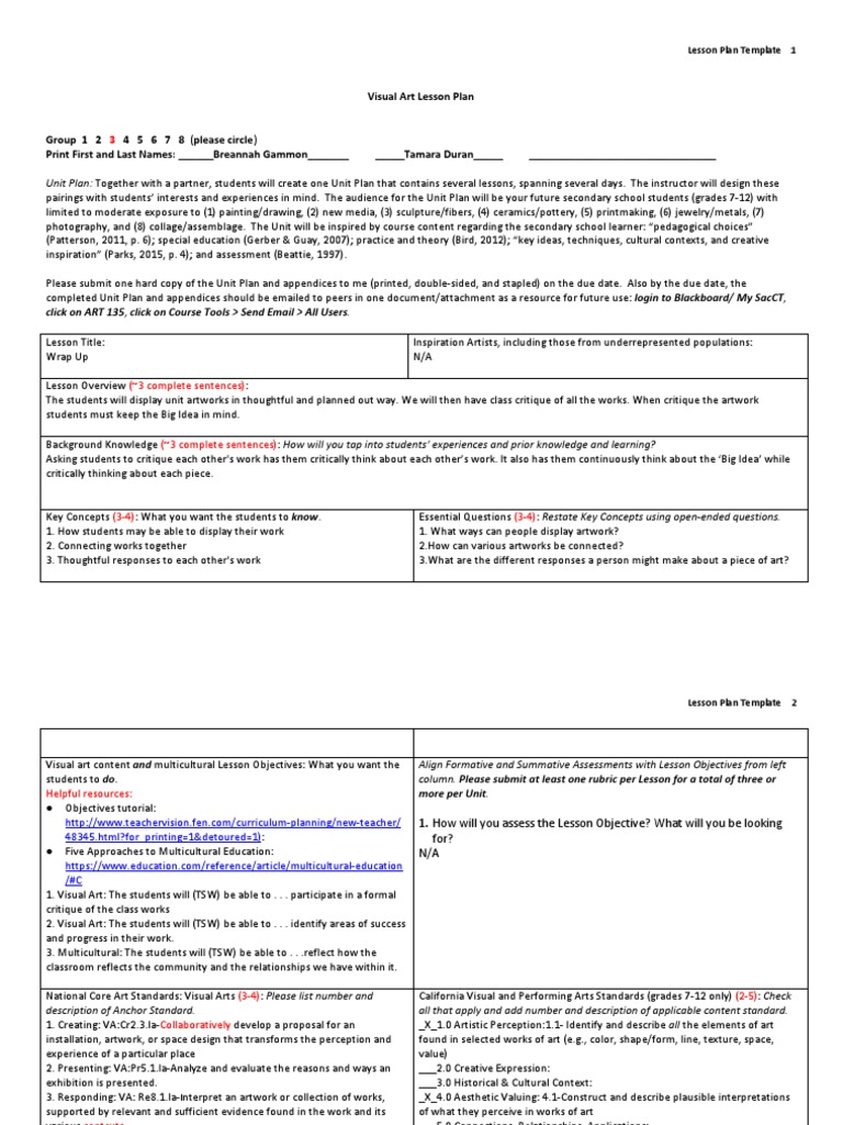 Visual Art Lesson Plan | PDF | Lesson Plan | Communication