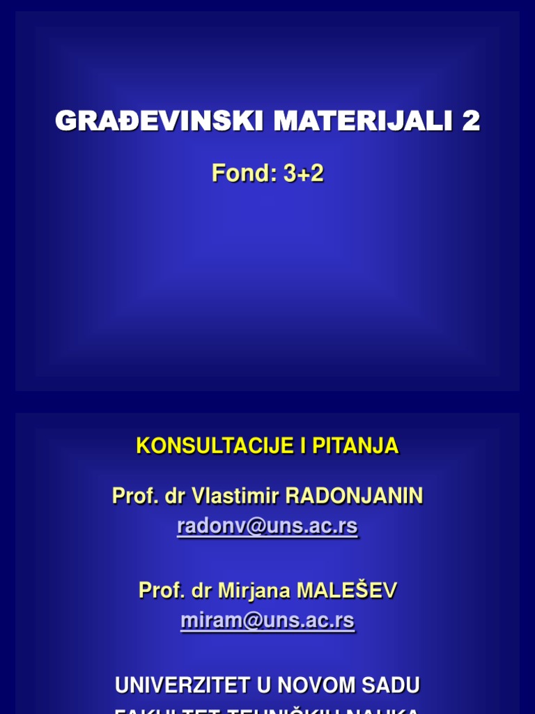 Gradjevinski Materijali 2 (FTN Novi Sad) | PDF