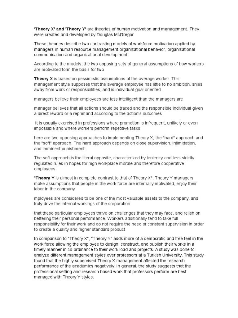 An Overview of McGregor's Theory X and Theory Y Models of Motivation ...