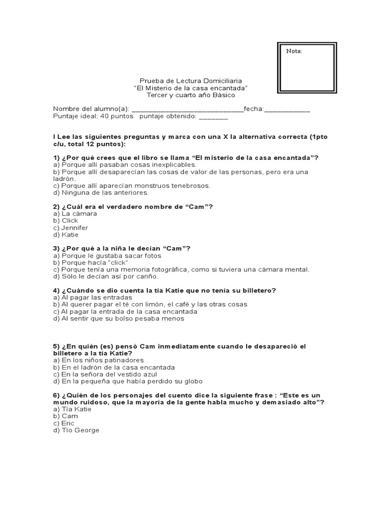 Prueba 2 de El Misterio de La Casa Encantada | PDF | Ocio