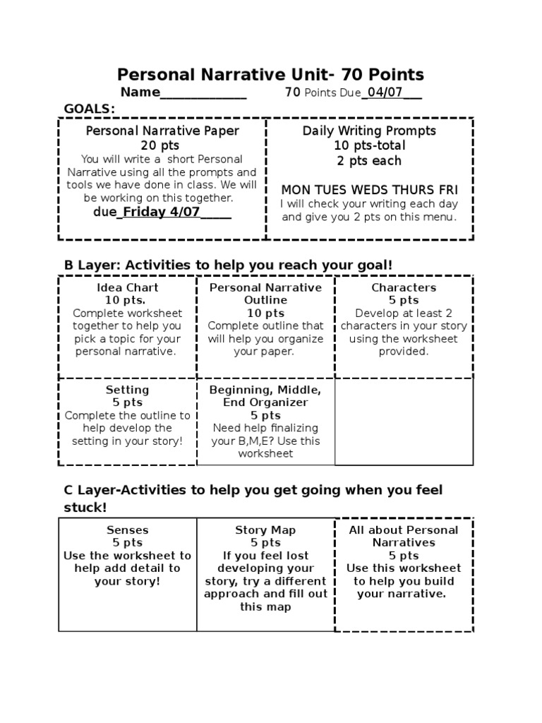 Personal Narrative Unit-70 Points | Download Free PDF | Leisure