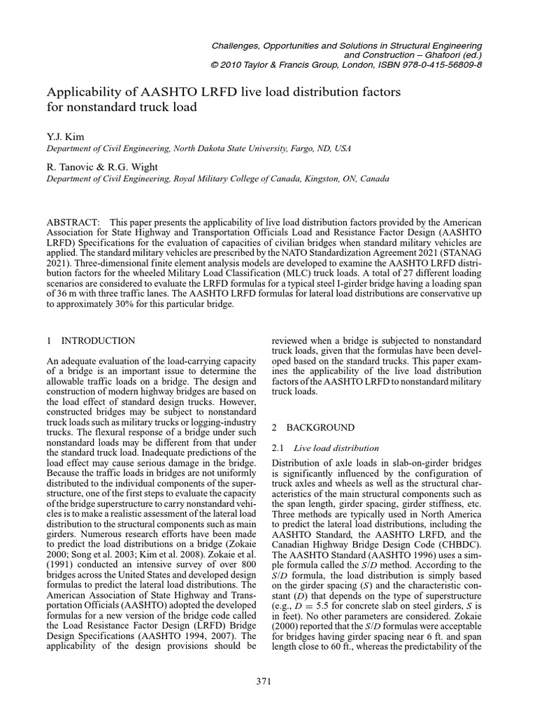 6.1 Applicability of AASHTO LRFD Live Load Distribution Factors For ...
