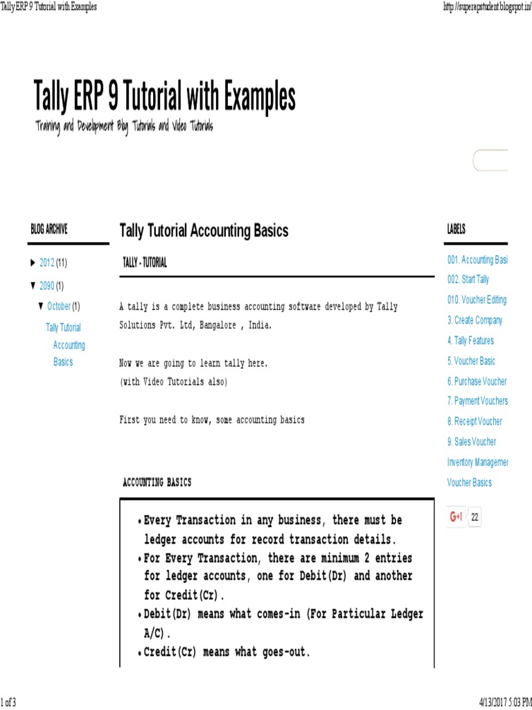 Tally ERP 9 Tutorial With Examples | PDF | Debits And Credits ...