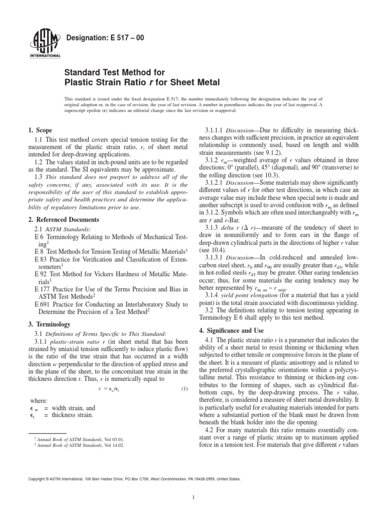 Astm E517 | PDF | Deformation (Engineering) | Ultimate Tensile Strength