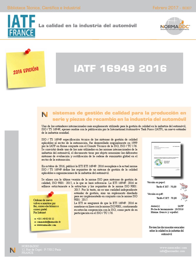 Norma IATF 16949:2016 en Español | PDF | Organización internacional ...