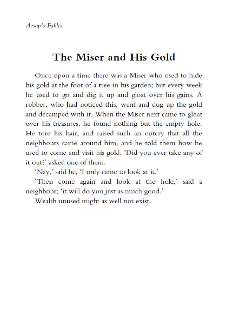 Aesop's Fables - The Miser and His Gold | PDF