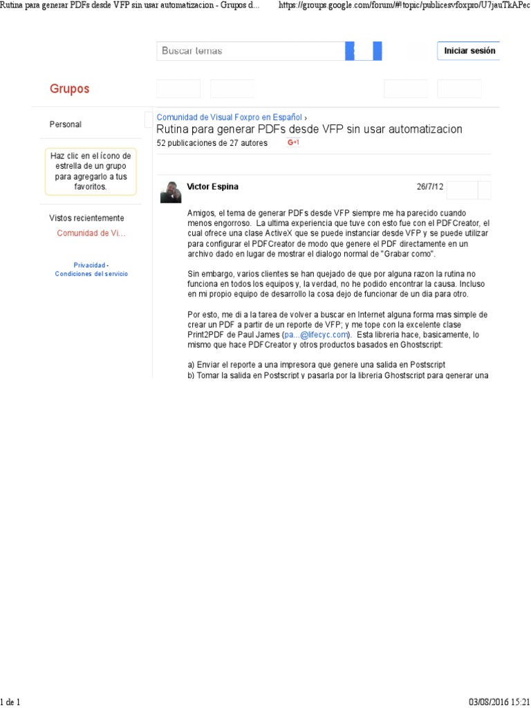 Rutina para Generar PDFs Desde VFP Sin Usar Automatizacion | PDF | Software | Informática