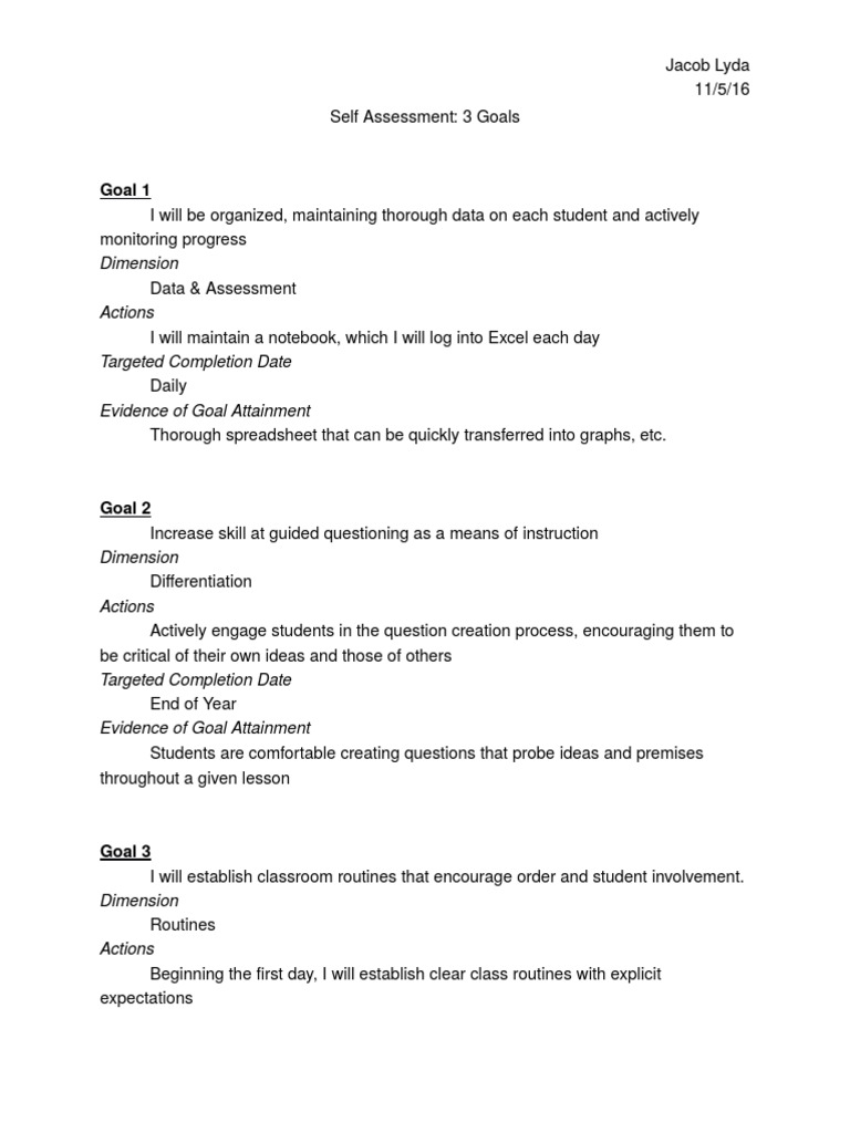Self Assessment Word | PDF