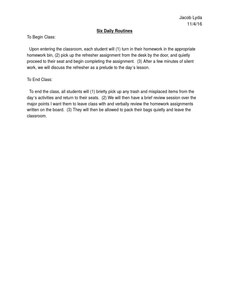 Six Daily Routines Word | PDF