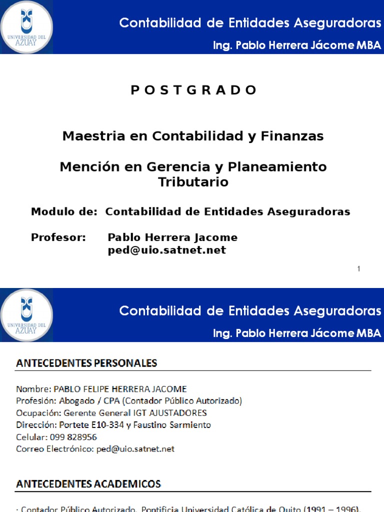 Contabilidad de Seguros Presentación1 | Descargar gratis PDF | Póliza de seguros | Reaseguro