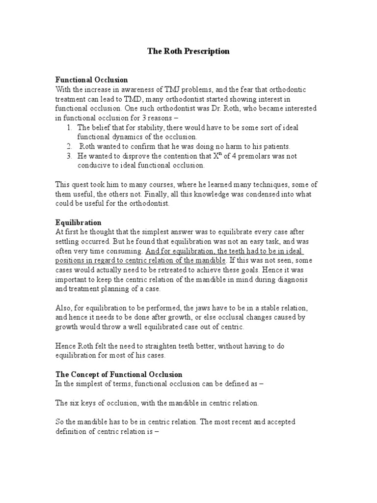 The Roth Prescription | PDF | Dentistry Branches | Dental Anatomy