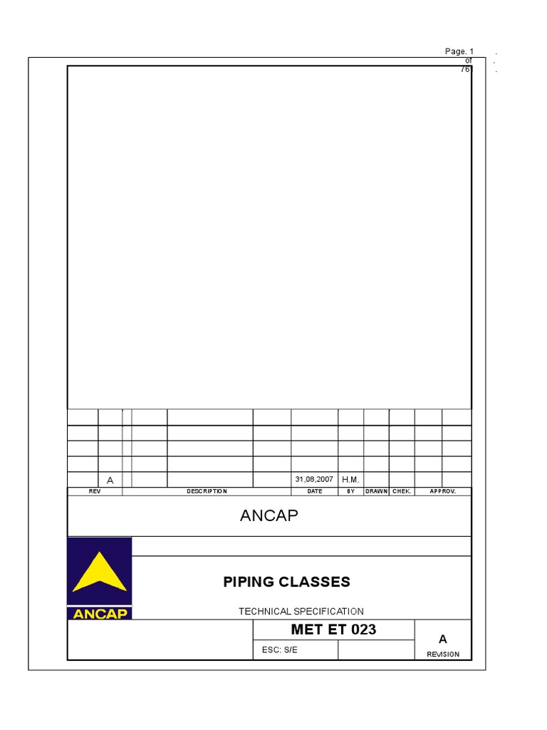Piping Classes Technical Specification | PDF | Pipe (Fluid Conveyance ...