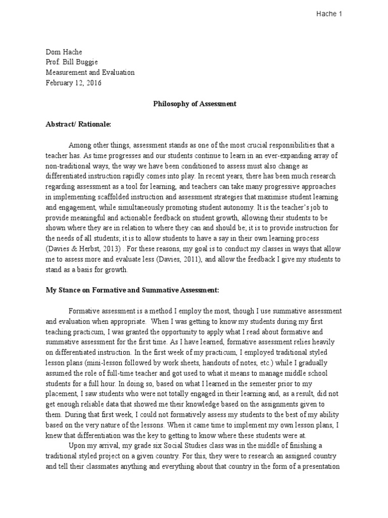 Philosophy of Assessment Abstract/ Rationale | PDF | Differentiated ...