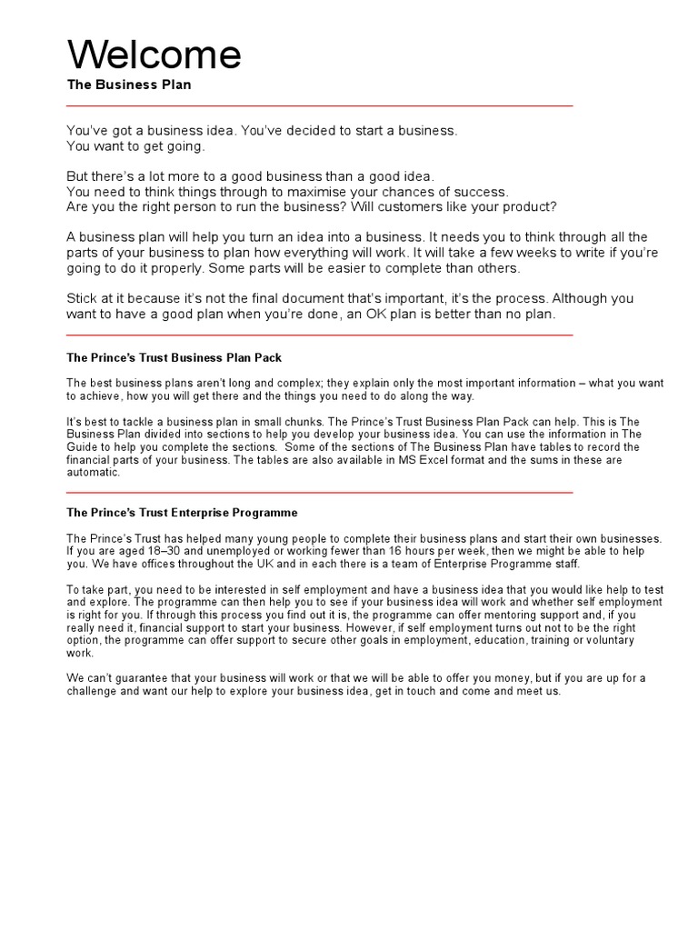 Princes Trust Business Plan Template | PDF | Credit (Finance) | Taxes