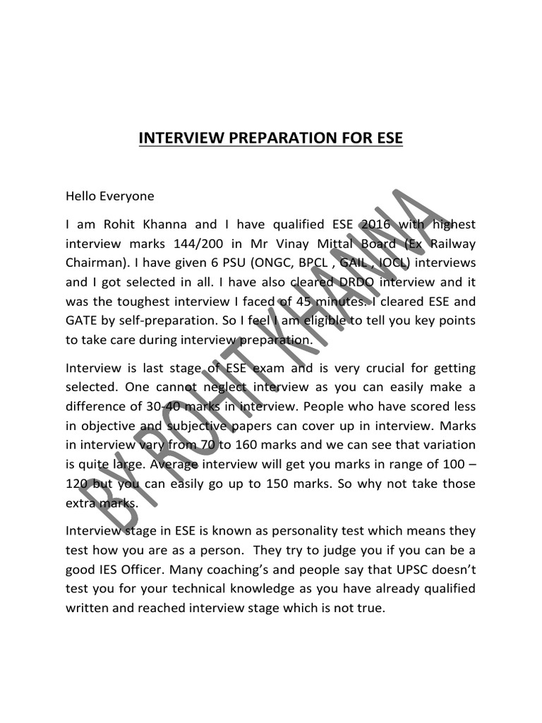 Interview Preparation For Ese PDF | PDF | Test (Assessment) | Science