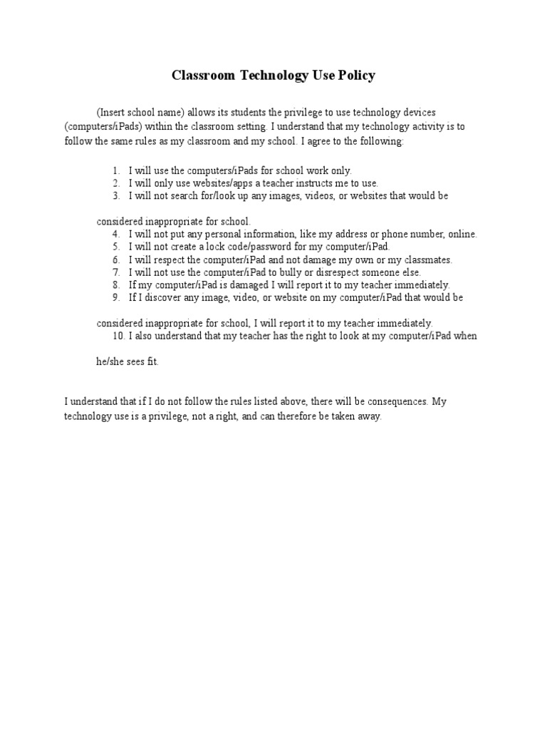 Classroom Technology Use Policy | PDF