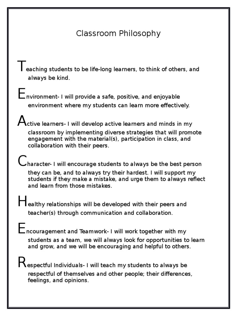 Classroom Philosophy and Teamwork Acrostic | PDF