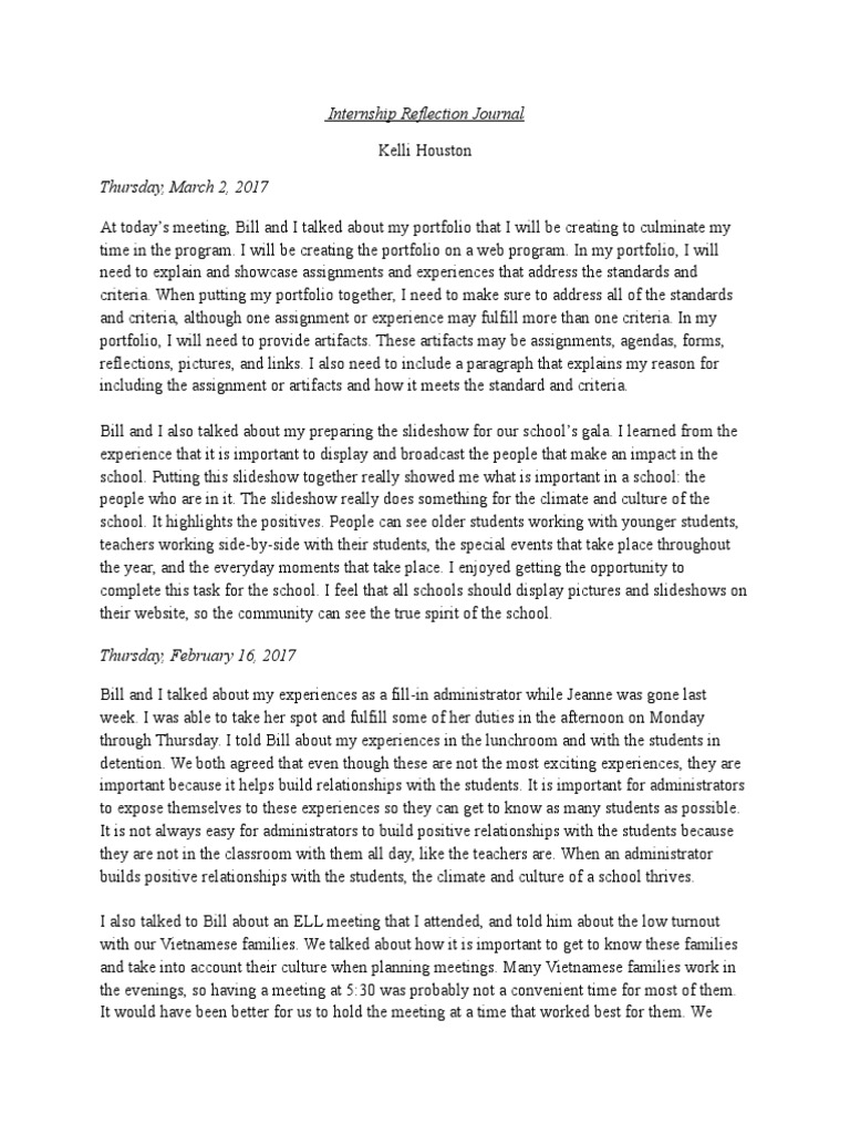 Internship Reflection Journal | PDF | Classroom | Teachers
