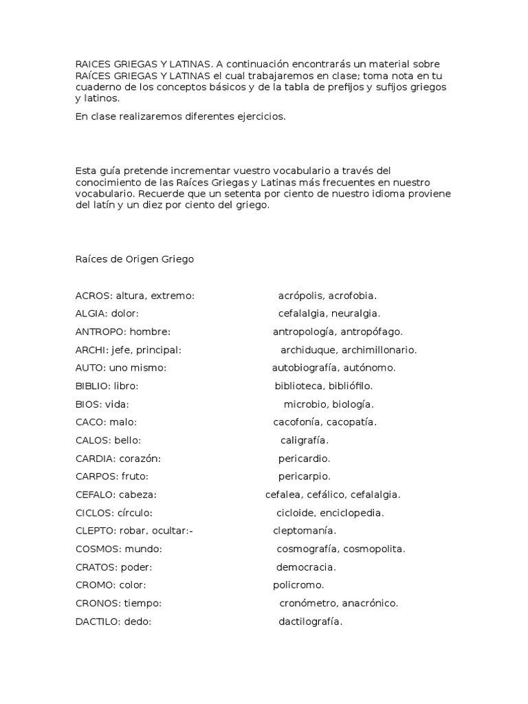 Raices Griegas y Latinas | PDF | Salud y bienestar | Medicina