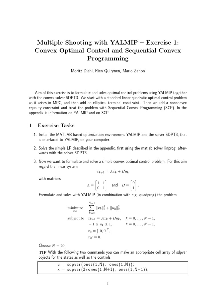 YALMIP and SDPT3 for Optimal Control | PDF | Mathematical Optimization | Optimal Control