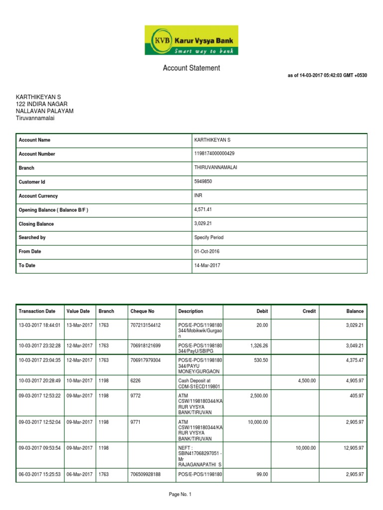 KVB | PDF | Banking Technology | Debits And Credits