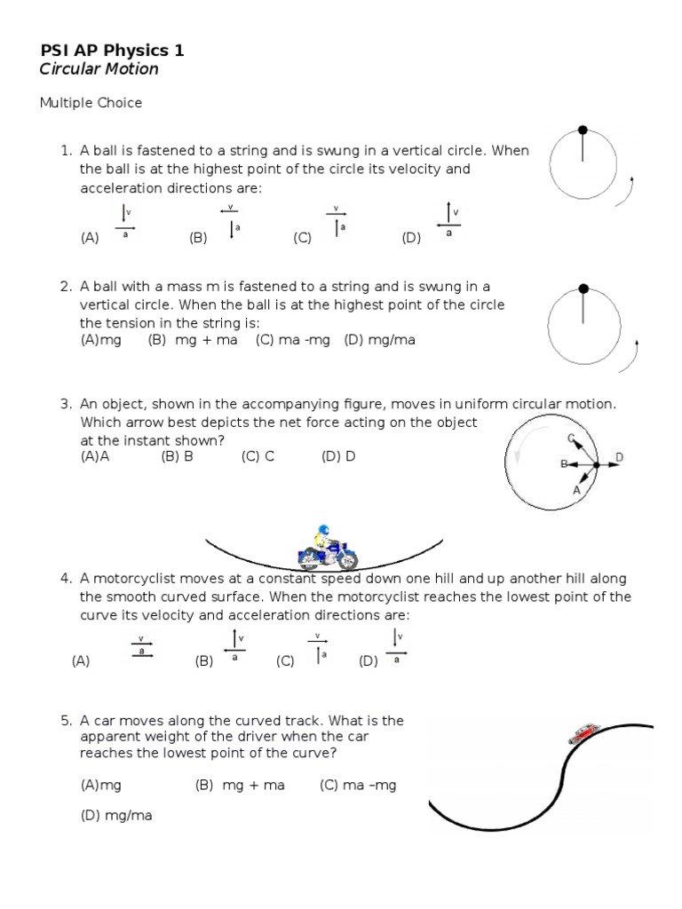 AP Physics 1: Circular Motion Quiz | PDF | Acceleration | Force