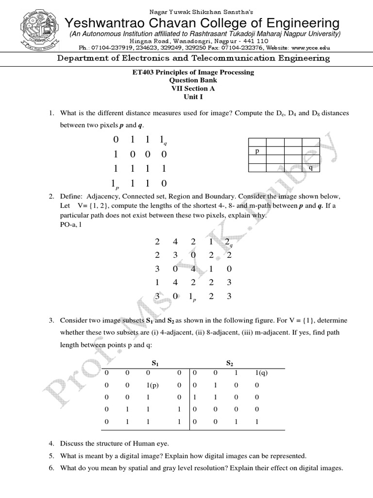 PIP Question Bank 2014 15 | Discrete Fourier Transform | Image Segmentation