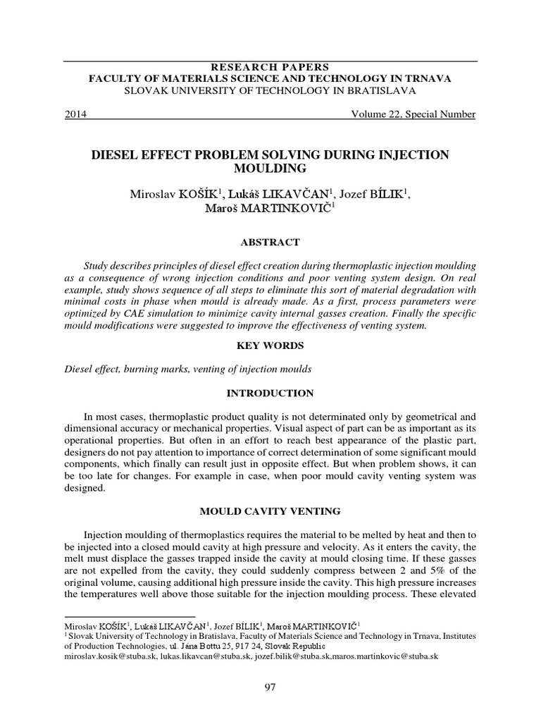 Diesel Effect Problem Solving During Injection Moulding | PDF | Melting ...