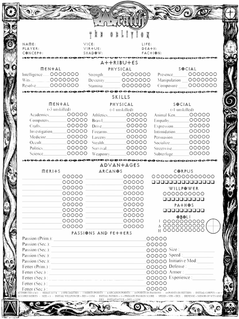 Character Sheet WtO NWoD | PDF