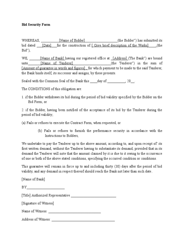 Bid Security Form