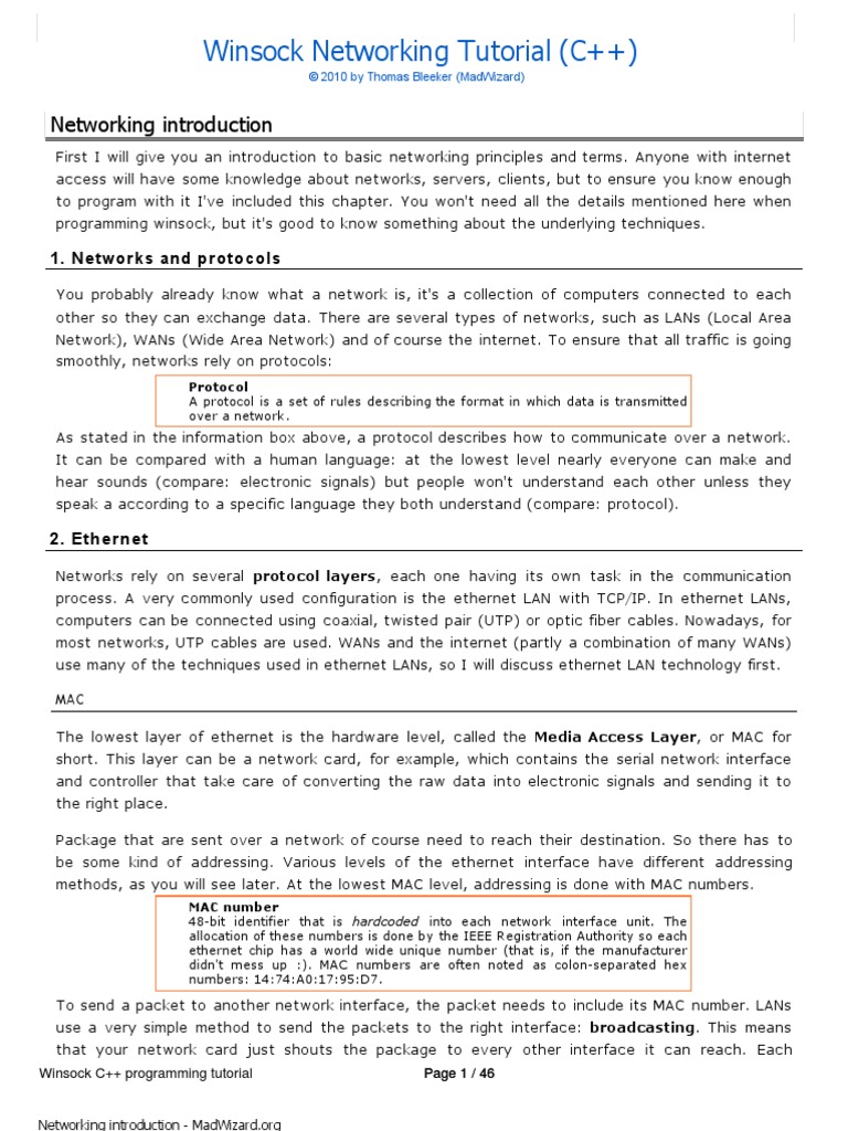 Winsock Networking Tutorial (C++) | Download Free PDF | Port (Computer Networking) | Network Socket