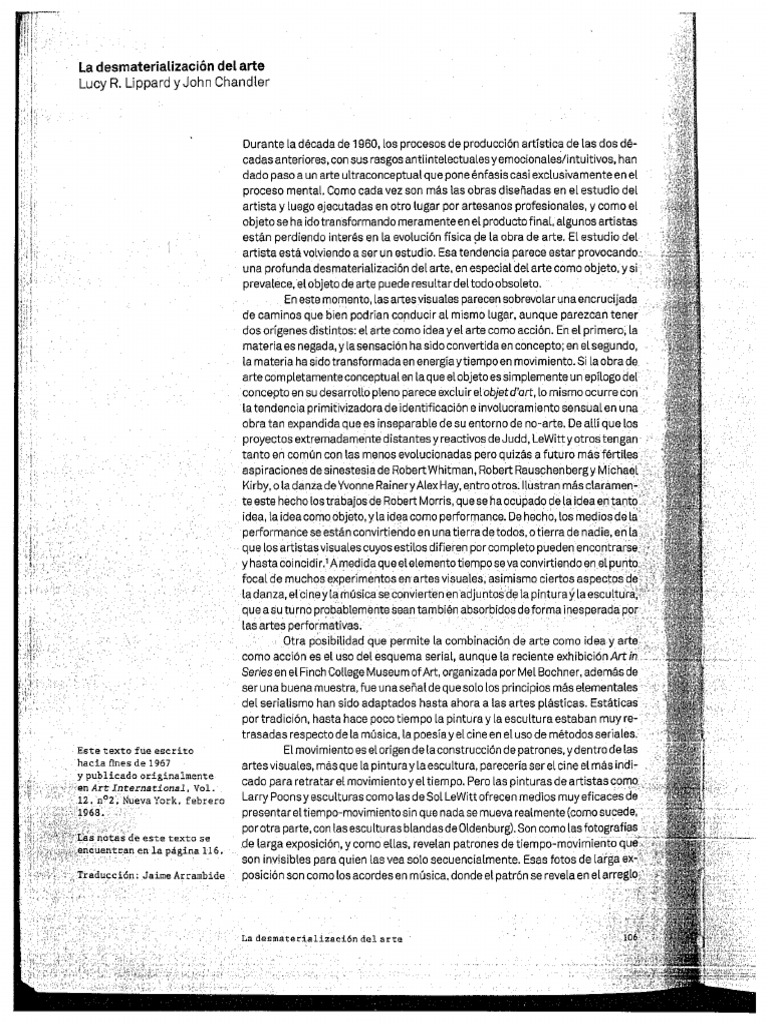 Lippard Lucy R Chandler John 1968 2011 La Desmaterializacion Del Arte ...