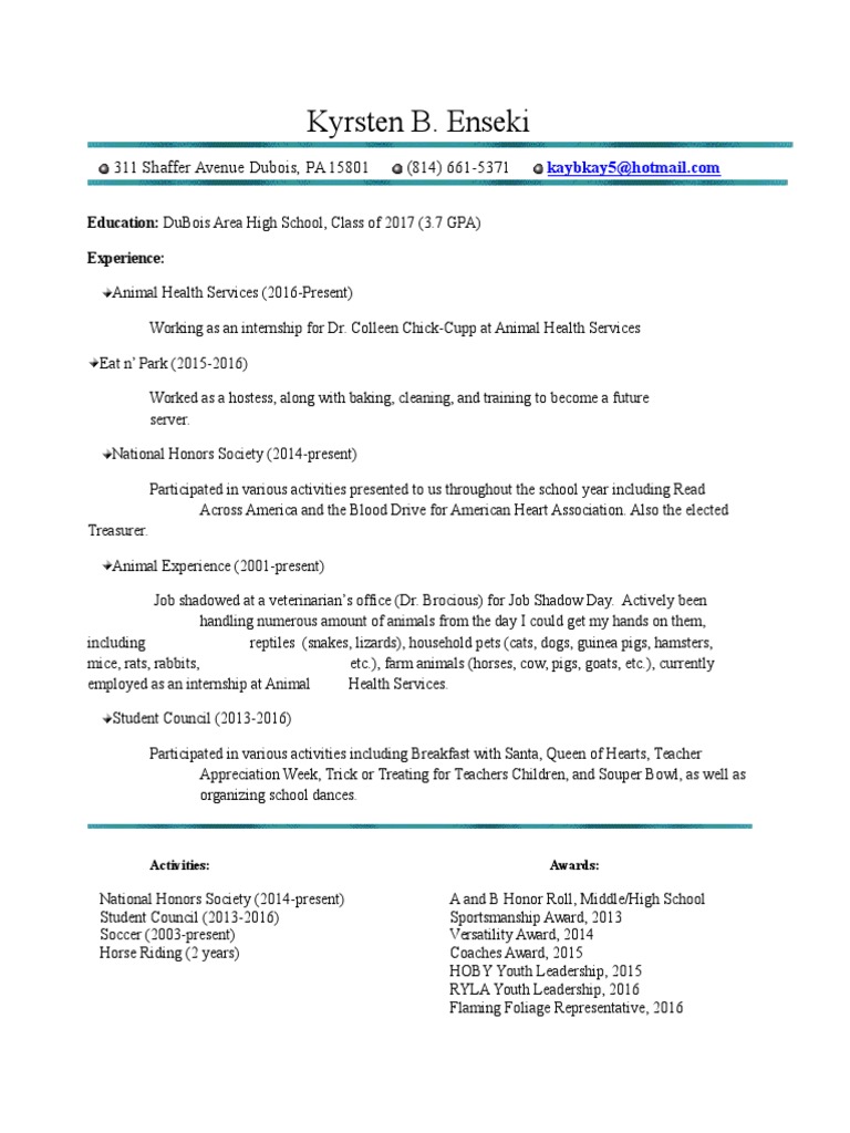 Kyrsten Enseki Resume | PDF | Domesticated Animals | Animals And Humans