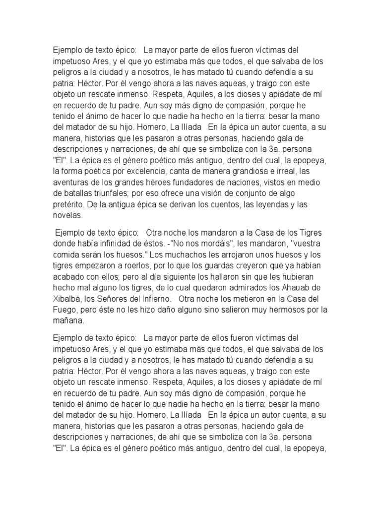 Ejemplo de Texto Épico | Poesía épica | Ilíada