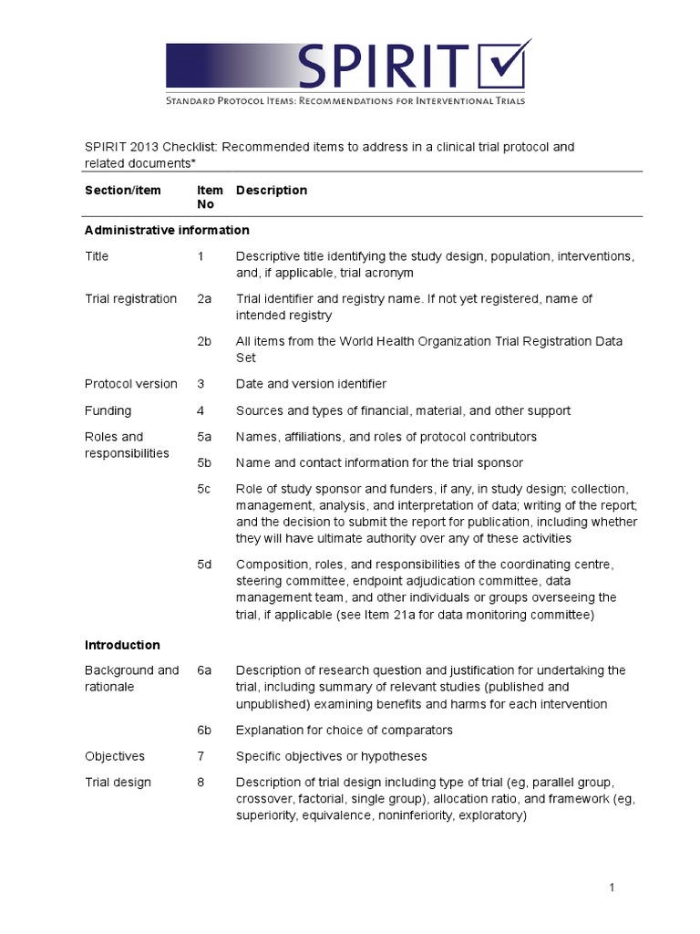SPIRIT Checklist Download 8jan13 | PDF | Institutional Review Board ...